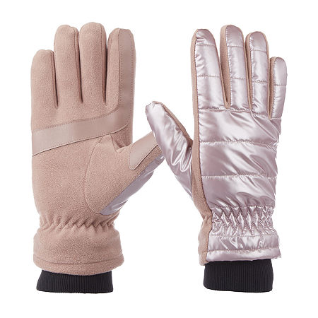 Isotoner Womens Sleek Heat Pongee and Fleece Water Repellent and Touchscreen Gloves - New Blush