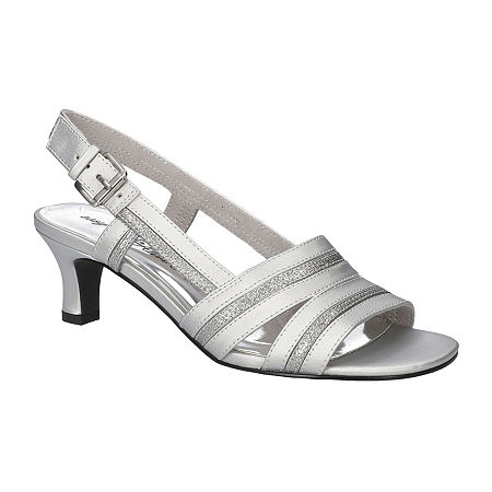 Easy Street Womens Meghan Slingback Heeled Sandals - Silver Satin