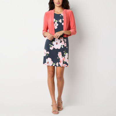 Perceptions Womens Floral Jacket Dress, Color: Coral Grey - JCPenney