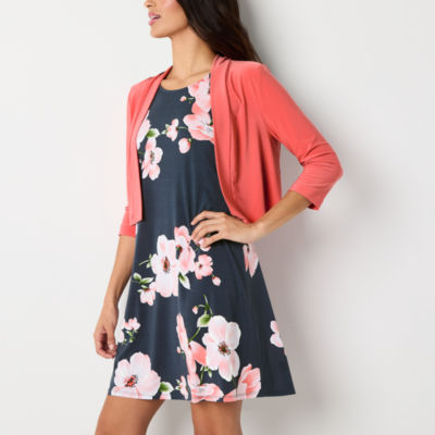Perceptions Womens Floral Jacket Dress, Color: Coral Grey - JCPenney