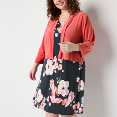 Perceptions Womens Floral Jacket Dress Plus, Color: Coral Grey - JCPenney