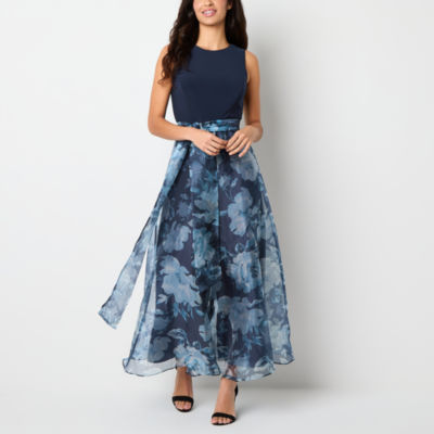 Jessica Howard Floral Womens Crew Neck Sleeveless Jumpsuit, Color: Navy ...