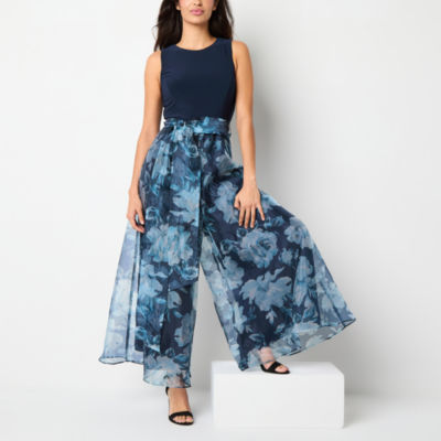 Jessica Howard Floral Womens Crew Neck Sleeveless Jumpsuit, Color: Navy ...