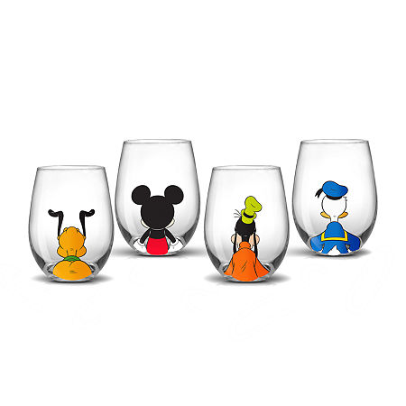 JoyJolt Disney Mickey Mouse & Friends Squad Stemless Drinking Glasses  Set of 4 - Clear