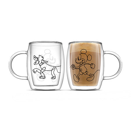 JoyJolt Disney Mickey and Pluto Coffee Mugs Set  2 Piece - Clear