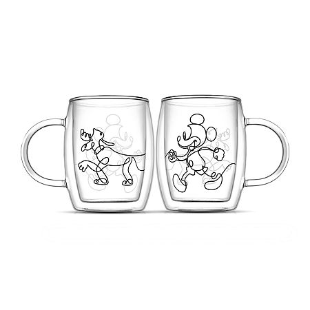 JoyJolt Disney Mickey and Pluto Aroma Glass Espresso Mugs  Set of 2 - Clear