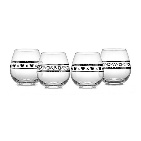 JoyJolt Disney Geo Picnic Mickey Mouse 15 Oz Stemless Wine Glasses Set  4 Pieces - Clear