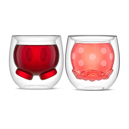 JoyJolt Disney Mickey Pants & Minnie Skirt Double Wall Mugs  Set of 2 - Clear