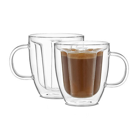 JoyJolt Disney Mickey Mouse 3D Double Walled Glass Mugs  Set of 2 - Clear