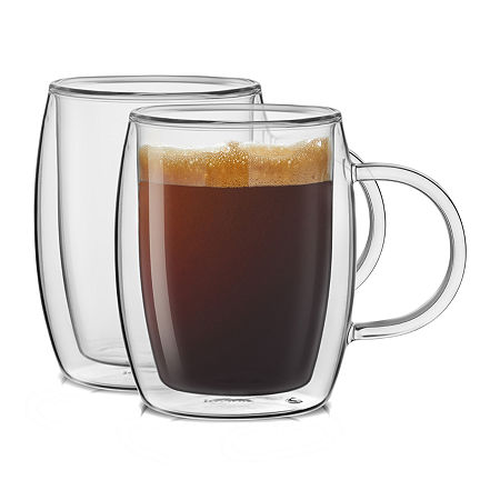 JoyJolt Aroma Double Wall Glass Coffee Mugs  Set of 2 - Clear