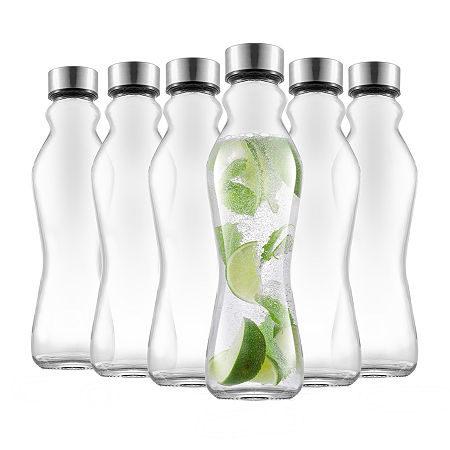 JoyJolt Spring Glass 18 Oz Insulated Water Bottles with Stainless Steel Cap Set  6 Pieces - Clear