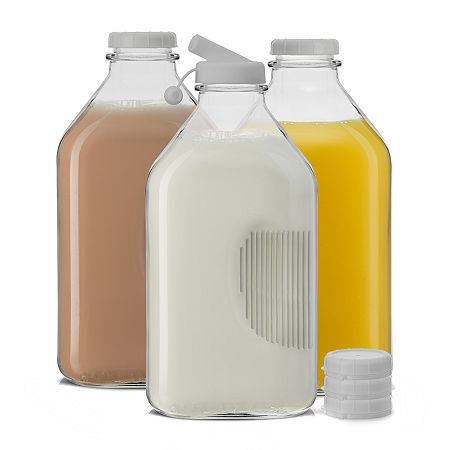 JoyJolt Glass Milk Bottles with Lids 64 oz - Clear