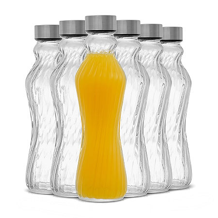 JoyJolt Fluted Glass Spring 16 oz Water Bottles Set of 6 - Clear