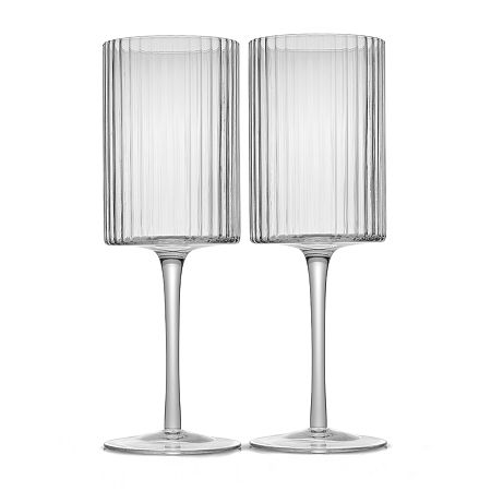 JoyJolt Elle Fluted Red Wine Glasses  Set of 2 - Clear