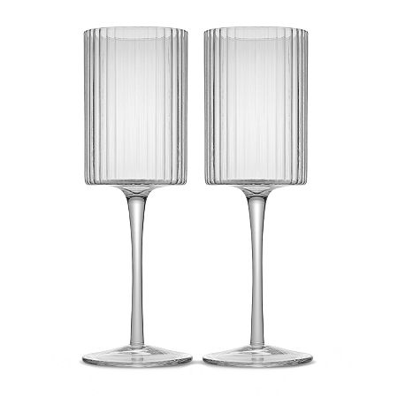 JoyJolt Elle Fluted Cylinder White Wine Glasses  Set of 2 - Clear