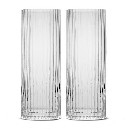 JoyJolt Elle Ribbed Highball 2 Piece Set - Clear