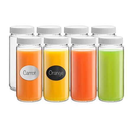 JoyJolt Glass Canning Juice Bottles with Lids  Set of 8 - White