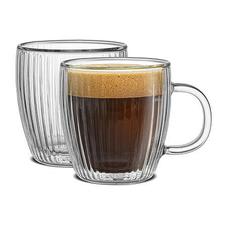 JoyJolt Fluted Glass 5.4oz Espresso Mugs  Set of 2 - Clear