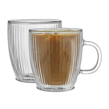 JoyJolt Fluted 13.5oz Coffee Mugs  Set of 2 - Clear