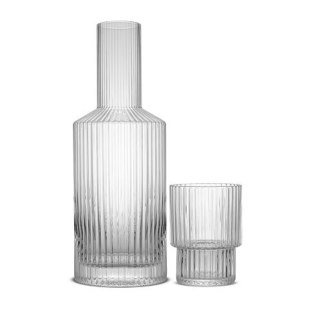 JoyJolt Elle Fluted Bedside Decanter Set - Clear