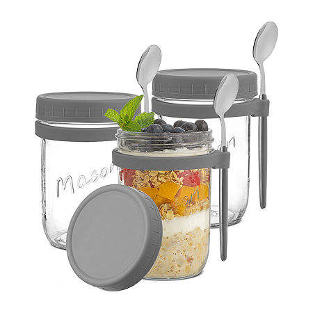 JoyJolt Dawn Overnight Oats Glass Containers  16 Oz  Set of 3 - Gray