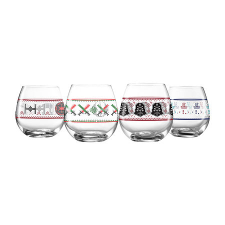 JoyJolt Star Wars Ugly Sweater Collection 15 oz Stemless Drinking Glass  Set of 4 - Clear