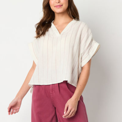 a.n.a Womens Split Crew Neck Short Sleeve Blouse - JCPenney