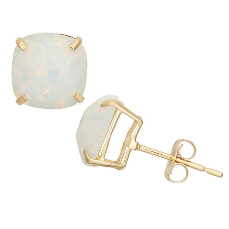 Click here for Lab Created White Opal 14K Gold 8mm Cushion Stud E... prices