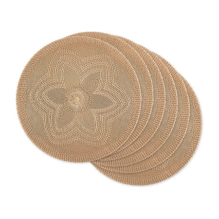 Design Imports Floral Woven Round Placemat  Set of 6 - Stone