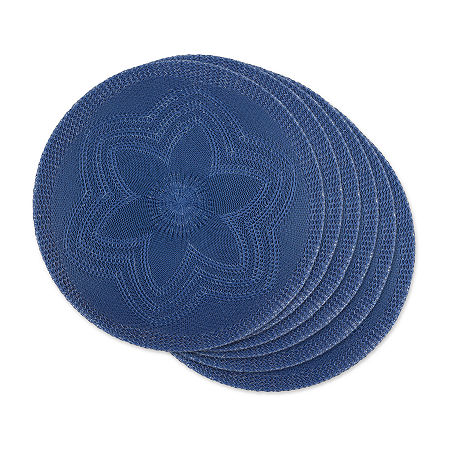 Design Imports Floral Woven Round Placemat  Set of 6 - Blue