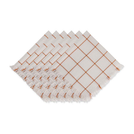 Design Imports Check Fringed Napkin  Set of 6 - Gold-Tone