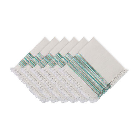 Design Imports Fringed Stripe Table Toppers  20 x 20  Set of 6 - Teal