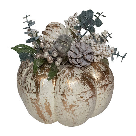 9 White and Gold-Tone Pumpkins Fall Harvest Arrangement - White