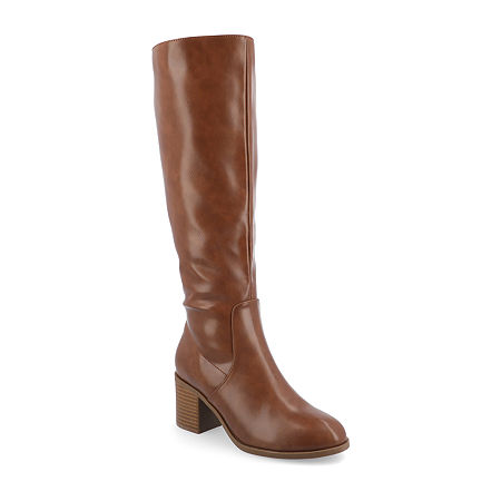 Journee Collection Womens Romilly Round Toe Block Heel Knee High Boots - Brown