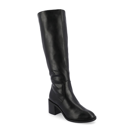 Journee Collection Womens Romilly Round Toe Block Heel Knee High Boots - Black