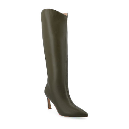 Journee Collection Womens Rehela Pointed Toe Stiletto Knee High Dress Boots - Olive