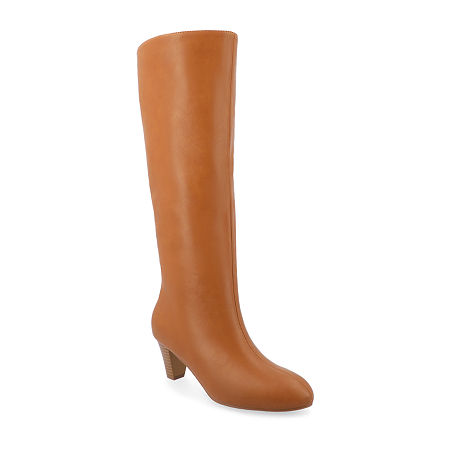 Journee Collection Womens Jovey Kitten Heel Tall Boots - Cognac