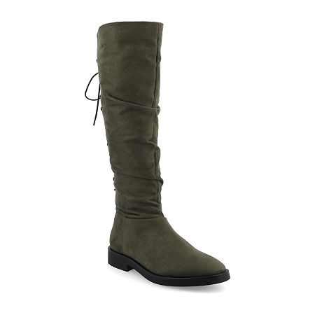 Journee Collection Womens Mirinda Wide Calf Rouched Stretch Knee High Boots - Olive
