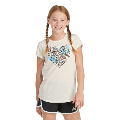 adidas Big Girls Scoop Neck Short Sleeve Graphic T-Shirt, Color: White - JCPenney