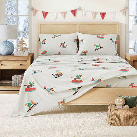 Linery Cotton Holiday Print Flannel Wrinkle Resistant Sheet Set  One Size  Multiple Colors