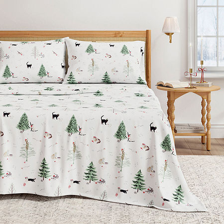 Linery Cotton Holiday Print Flannel Wrinkle Resistant Sheet Set  One Size  Multiple Colors