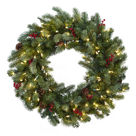 Click here for Nearly Natural 30in Lighted Wreath  One Size  Gree... prices