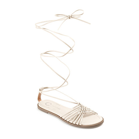 Journee Collection Womens Jess Tie-Up Sandals - Ivory
