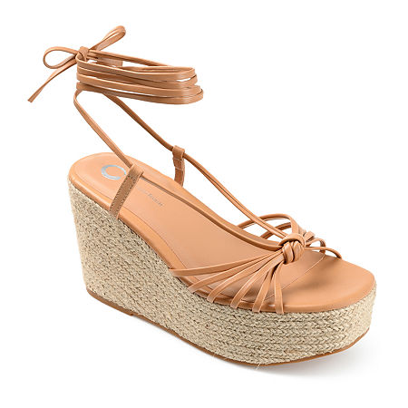 Journee Collection Womens Catalinn Tie-Up Espadrille Wedge Sandals - Tan