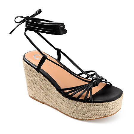 Journee Collection Womens Catalinn Tie-Up Espadrille Wedge Sandals - Black