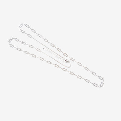 Vieste Rosa Silver Tone Pave Rectangular 36 Inch Chain Necklace, Color ...