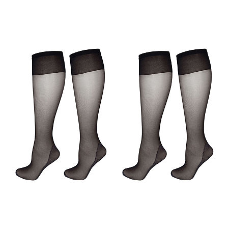 Lechery Womens Set of Two Lustrous Silky Shiny Sheer Dress Knee-high Stockings Socks - Black