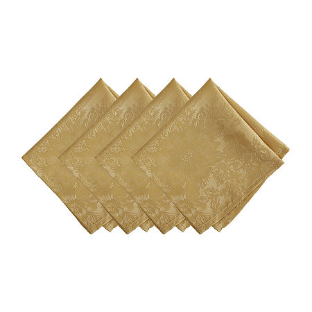 Elrene Poinsettia Elegance Jacquard Holiday Napkins  Set of 4 - Gold