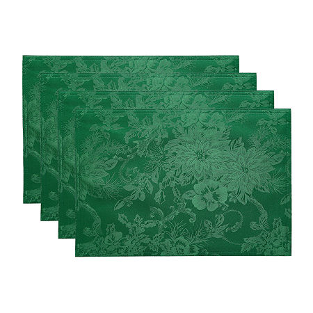 Elrene Poinsettia Elegance Jacquard Holiday Placemat  Set of 4 - Green