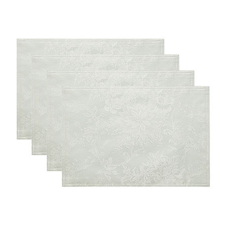Elrene Poinsettia Elegance Jacquard Holiday Placemat  Set of 4 - Ivory